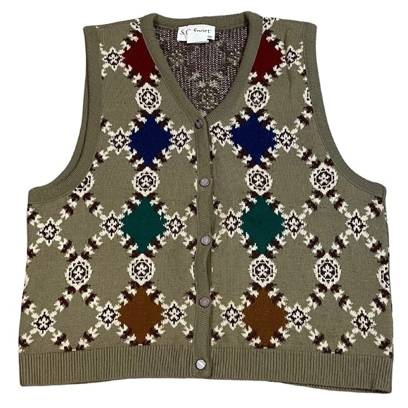 Vintage | Sweaters | Vintage Sg Sport Geometric Knit Sweater Vest ...